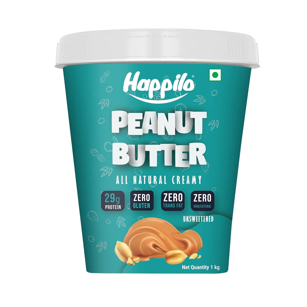 Happilo All Natural Unsweetened Peanut Butter Creamy 1Kg, Protein Rich ...